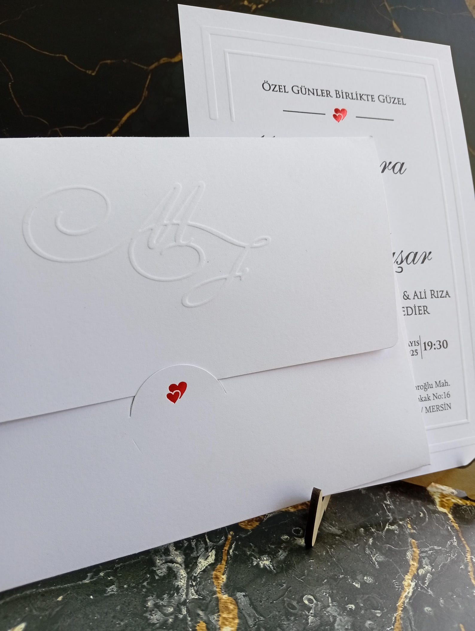 Handmade Embossed Wedding Invitation: Minimalist Gold Foil Design - Etsy