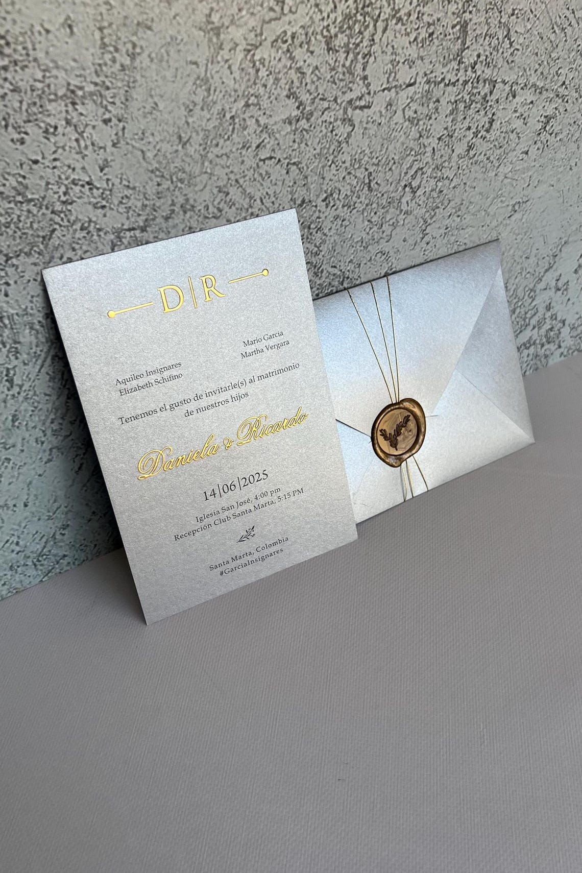 Grey Embossing and Gold Foil Invitation, Gold Foil Invitation, Elegant ...