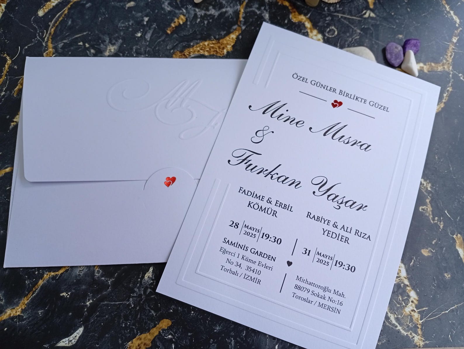 Handmade Embossed Wedding Invitation: Minimalist Gold Foil Design - Etsy