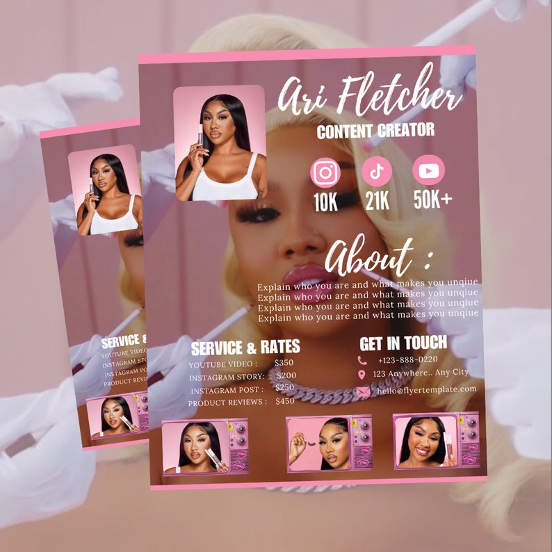 Beauty Influencer, Social Media Kit, Content Creator Brand Kit, Rate ...