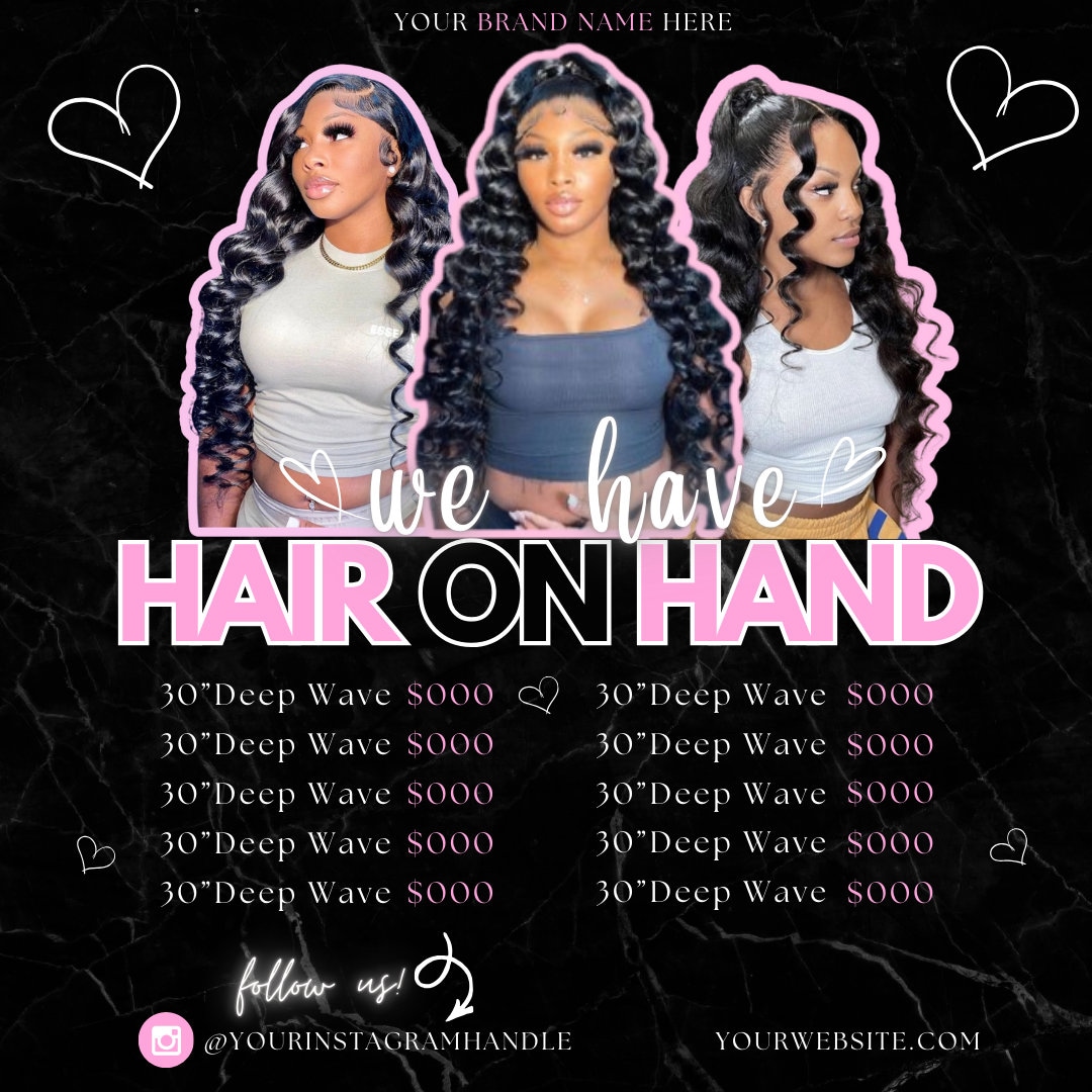 Editable Hair on Hand Flyer, Wigs Flyer Hair Bundles Flyer, Frontals ...