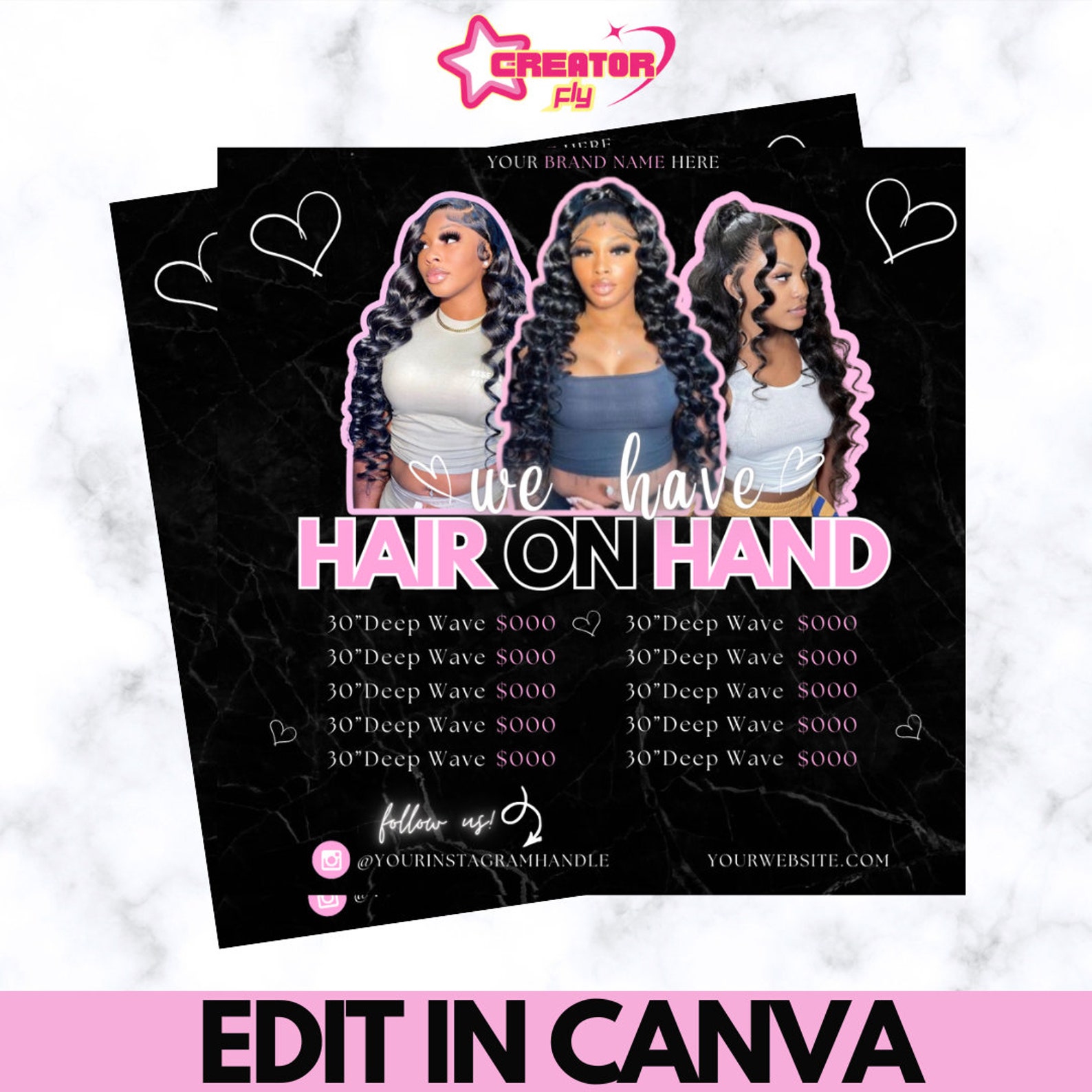 Editable Hair on Hand Flyer, Wigs Flyer Hair Bundles Flyer, Frontals ...