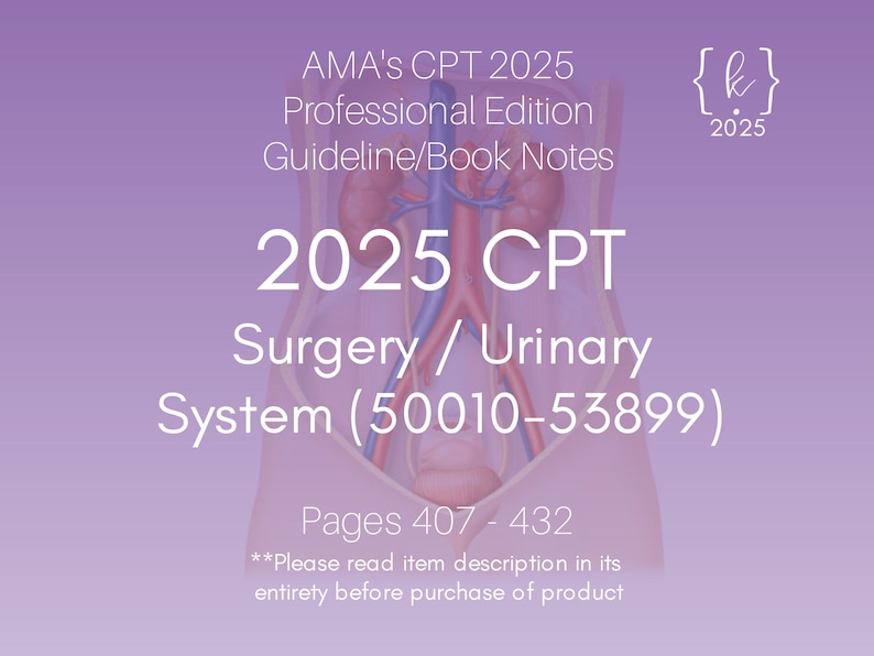 2025 CPT Surgery Urinary System Book Notes - Etsy