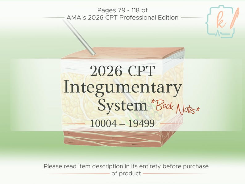 2026 CPT Surgery Integumentary System Book Notes - Etsy