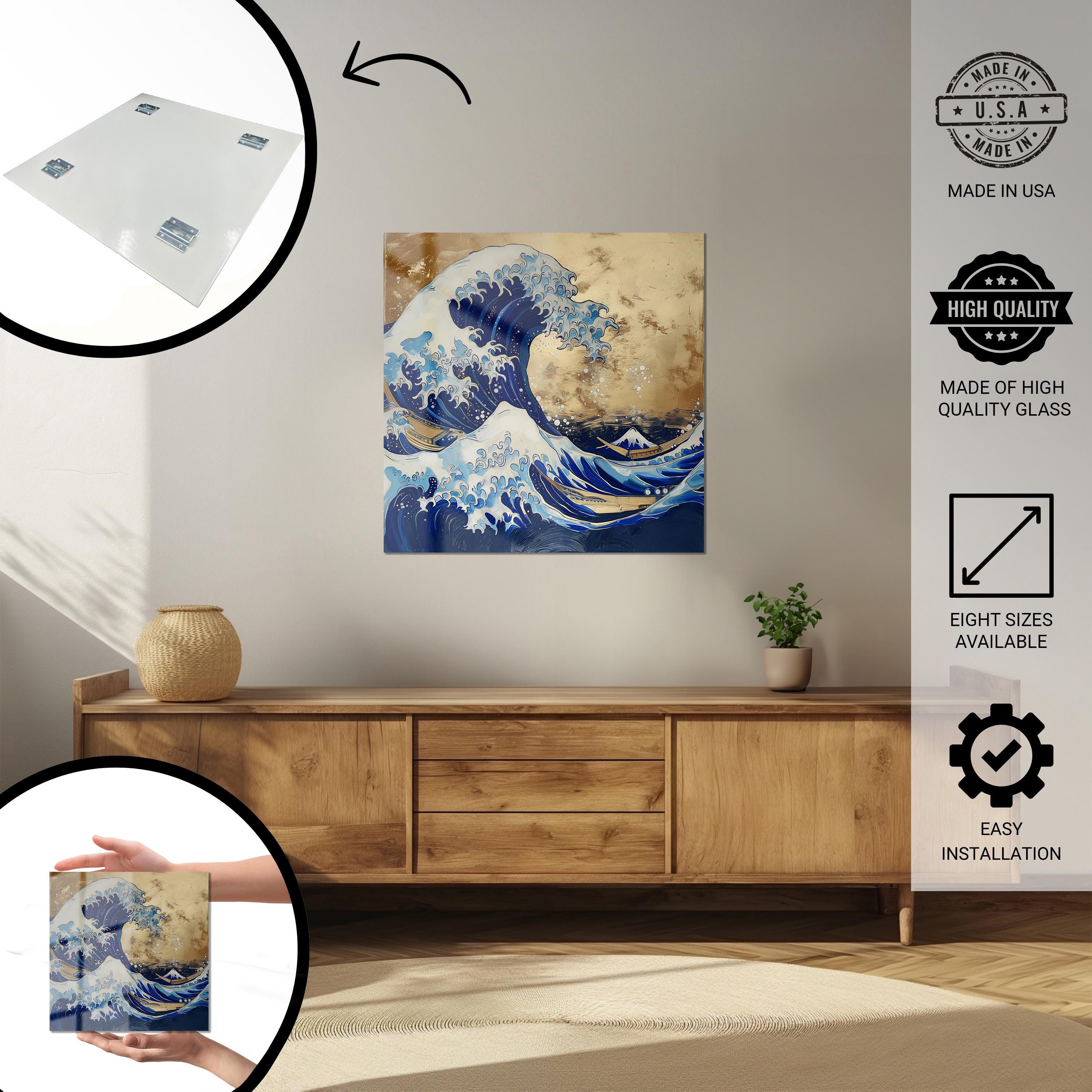 Blue Glass Wall Art, Ocean Theme Wave Design Wall Decor, Beach House ...