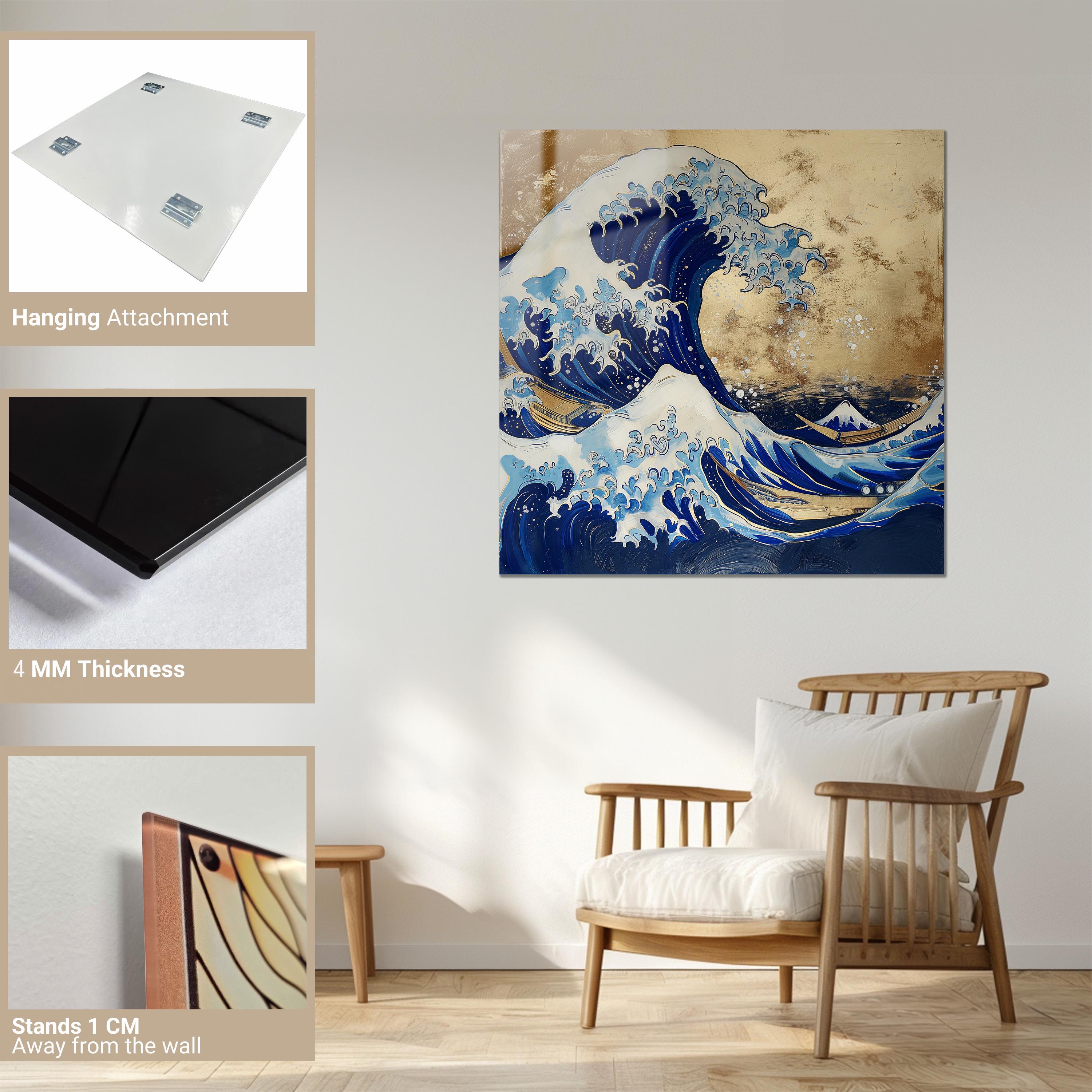 Blue Glass Wall Art, Ocean Theme Wave Design Wall Decor, Beach House ...