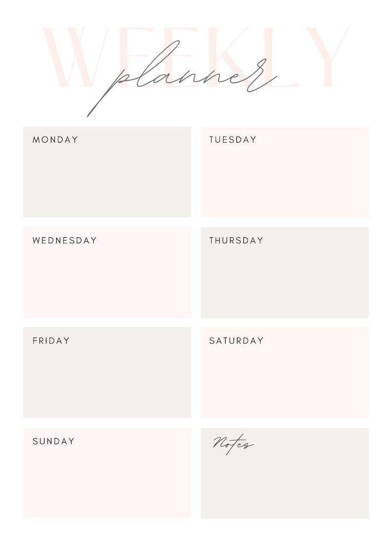 Weekly Planner Printable PDF, Minimalist Weekly Planner, Simple Planner ...