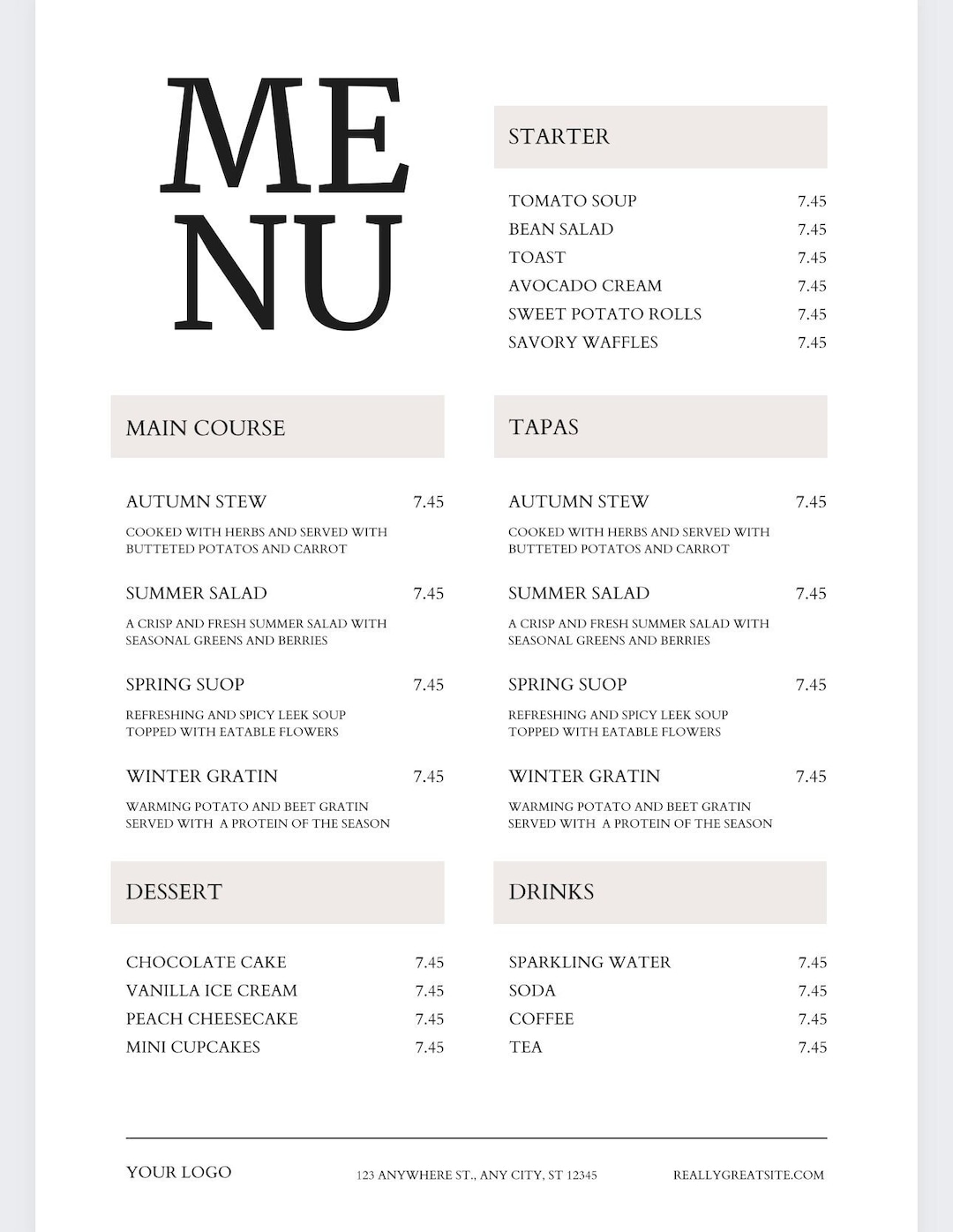 Classy Menu - Etsy