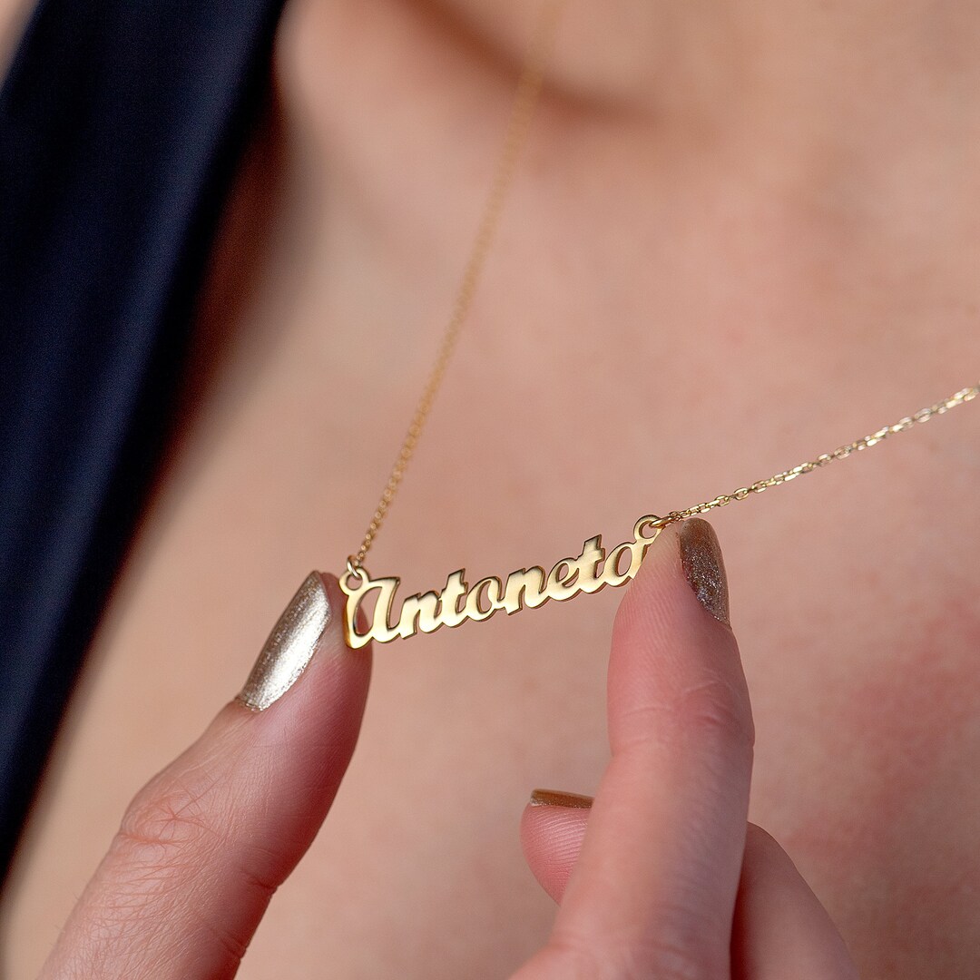 14K Solid Gold Necklace, Lowercase Name Necklace, Custom Name Gold ...