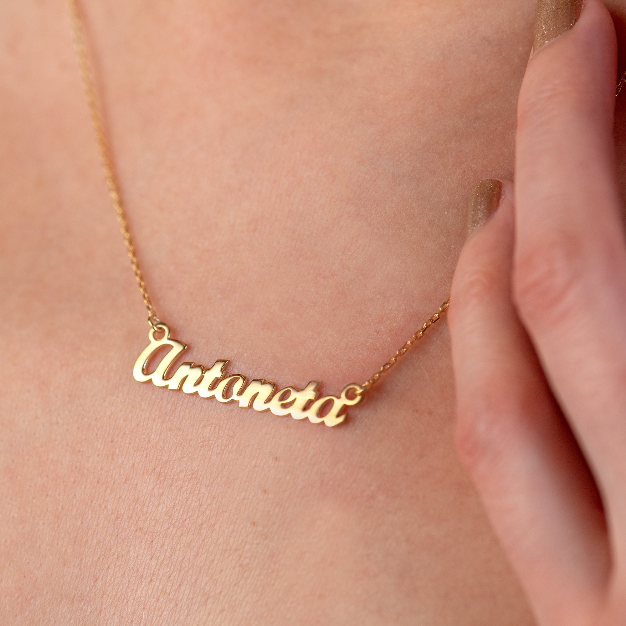 14K Solid Gold Necklace, Lowercase Name Necklace, Custom Name Gold ...
