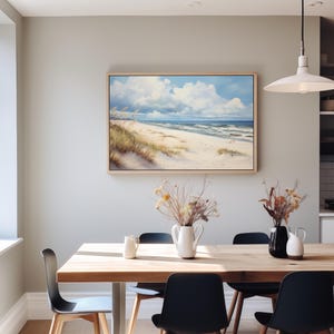 Printable Beach Shore Art, Sand Dunes and Grass, Ocean Waves, Shoreline ...