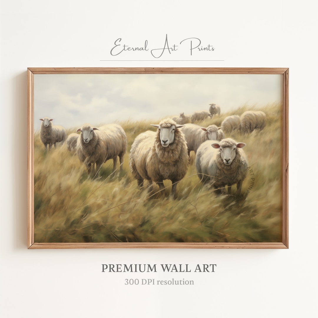 Printable Sheep Wall Art, Flock of Sheep in Meadow, Farm Animal Print ...