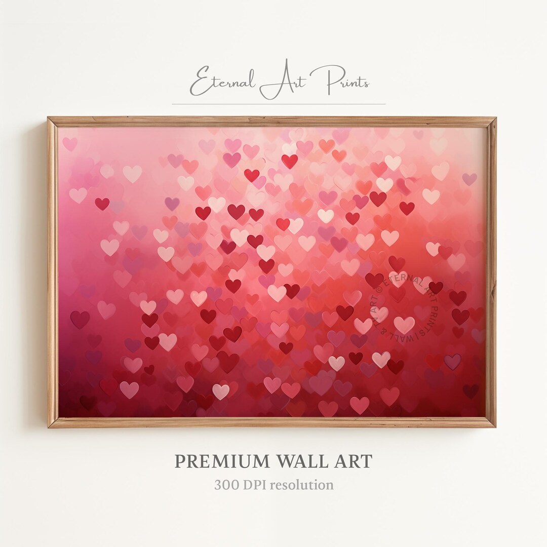 Printable Valentine Love Heart Art, Romantic Love Hearts in Pink and ...