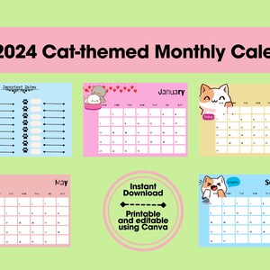 2024 Cat-themed Printable Monthly Calendar Pastel Colour Calendar Cute ...