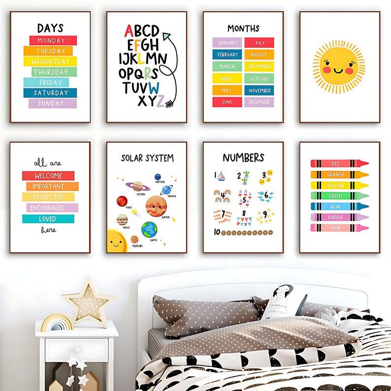 Set of 24 Alphanumeric Shapes Colors Education Kids Posters Nursery ...
