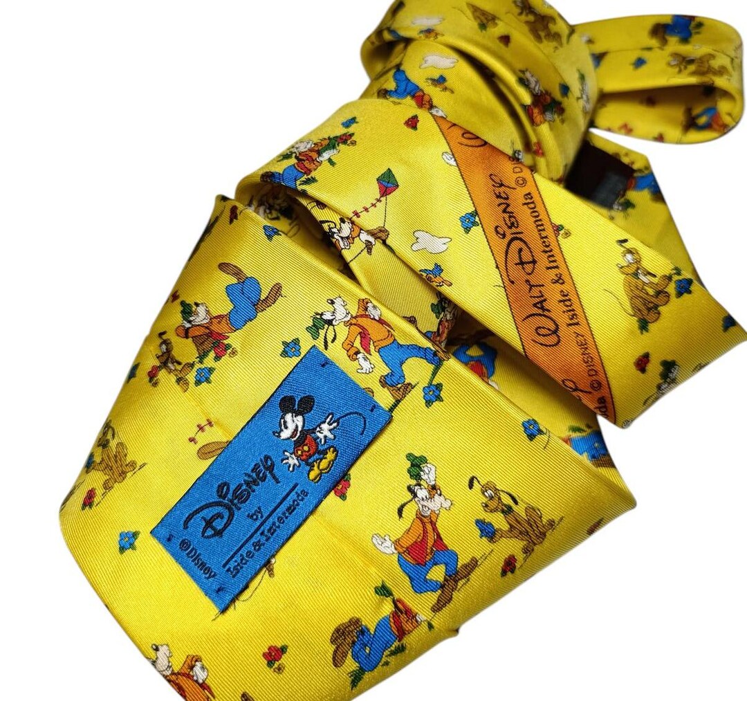 Rare Vintage Walt Disney Silk Tie Goofy & Pluto, Yellow Background ...