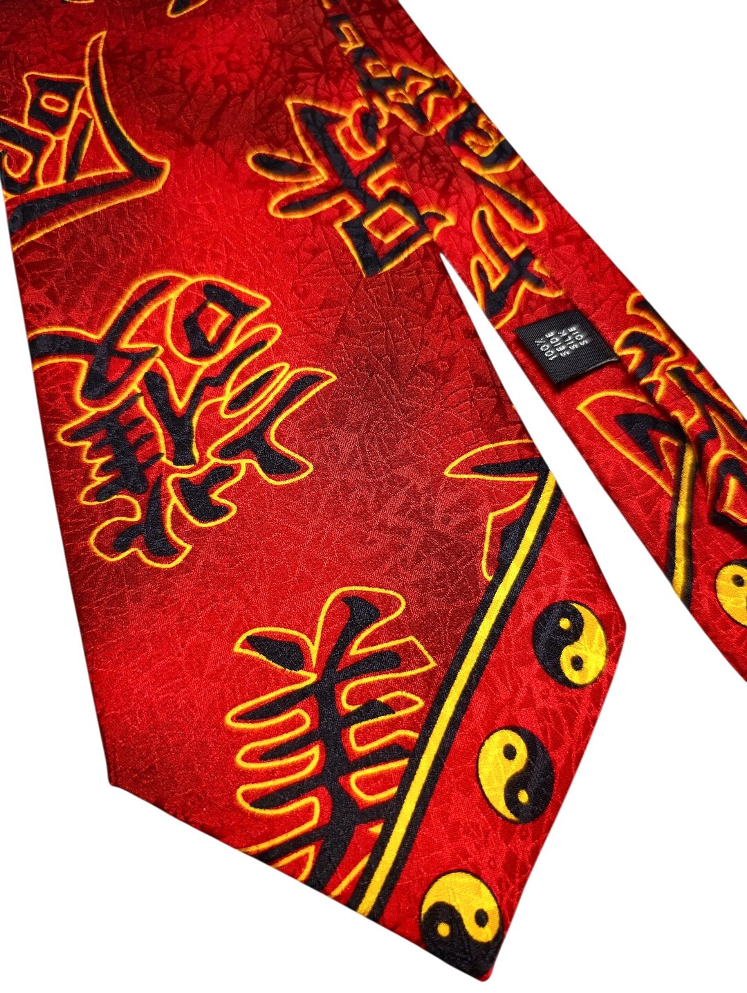 Vintage Red Silk Tie With Asian Symbols 2000s Anne Surkamp-kramer Wide ...