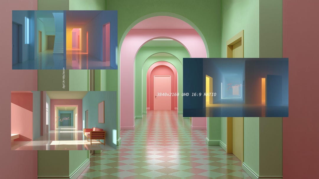 Abstract Liminal Space Art Print: Minimalist Hallway, Pastel Colors ...