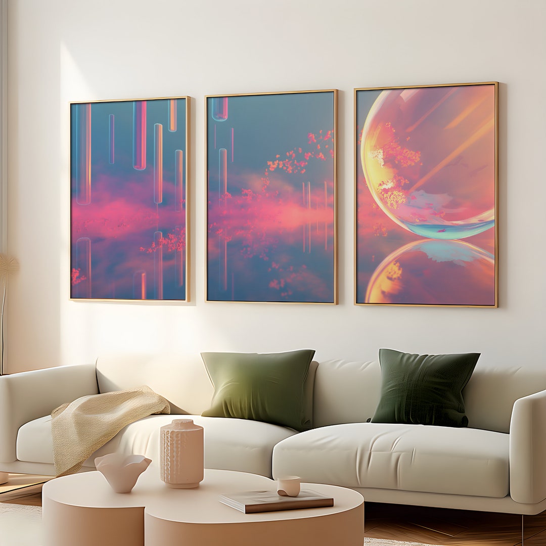 Dopamine Decor 3 Piece Wall Art Print, Surrealism Prints in Pinks and ...