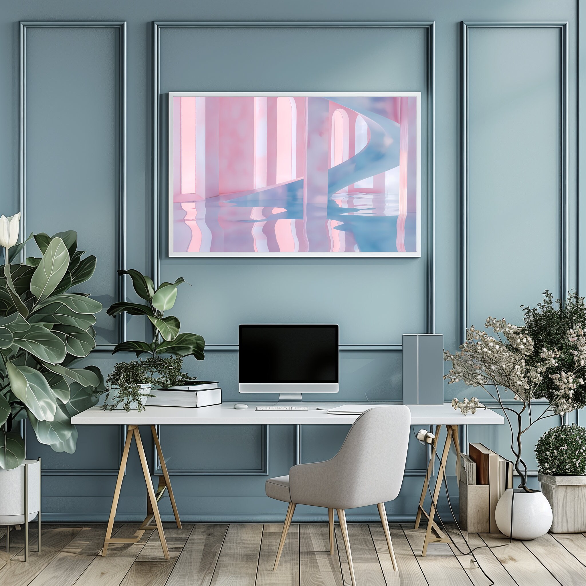 Vaporwave Aesthetic, Original Art, Soft Pink & Blue Spiral Abstract ...