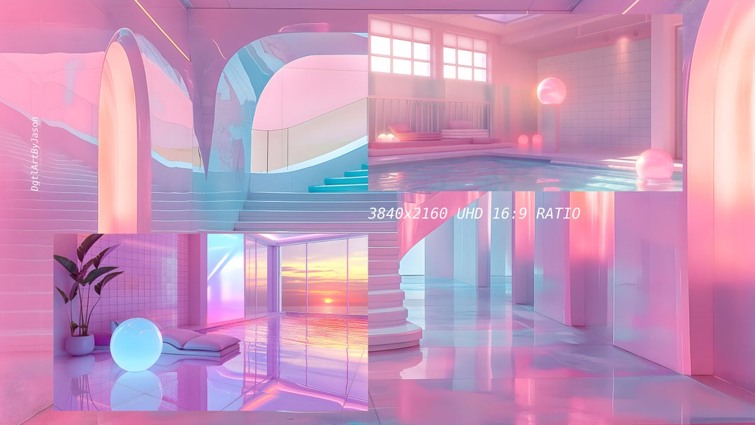 Indoor Pool Desktop Wallpaper, Vaporwave Art Print (digital Download ...