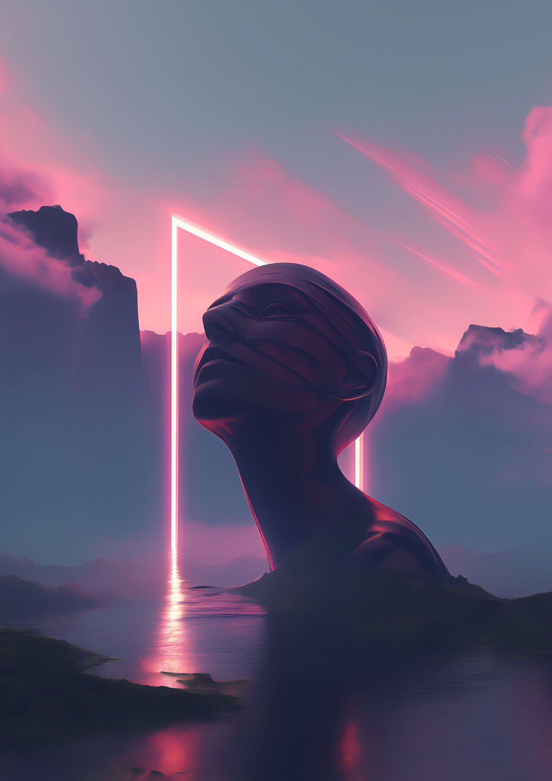 Darkwave Synthwave Style Surreal Digital Art Print Blindfolded Man ...