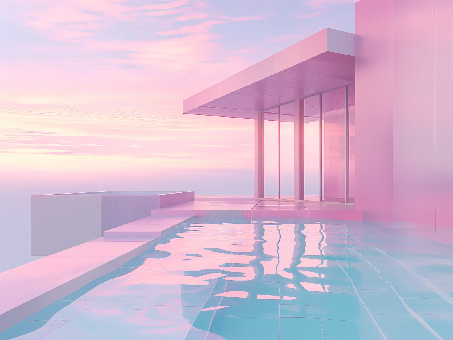 Vaporwave Abstract Art Print, Modern Dreamy Pink Pool Ocean View Luxury ...