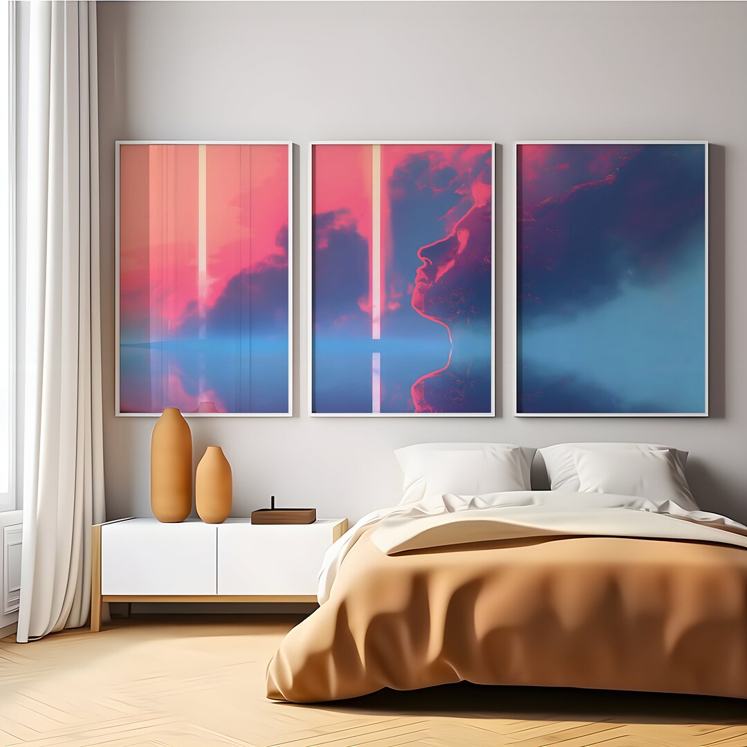 Abstract 3 Piece Wall Art, Dopamine Decor, Contemporary Surrealism ...