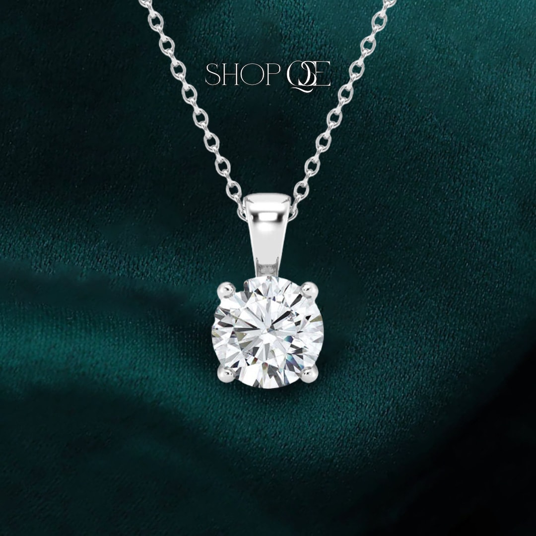 1CT Diamond Necklace, 14K W/Y Gold Lab Grown Diamond Pendant, Diamond ...