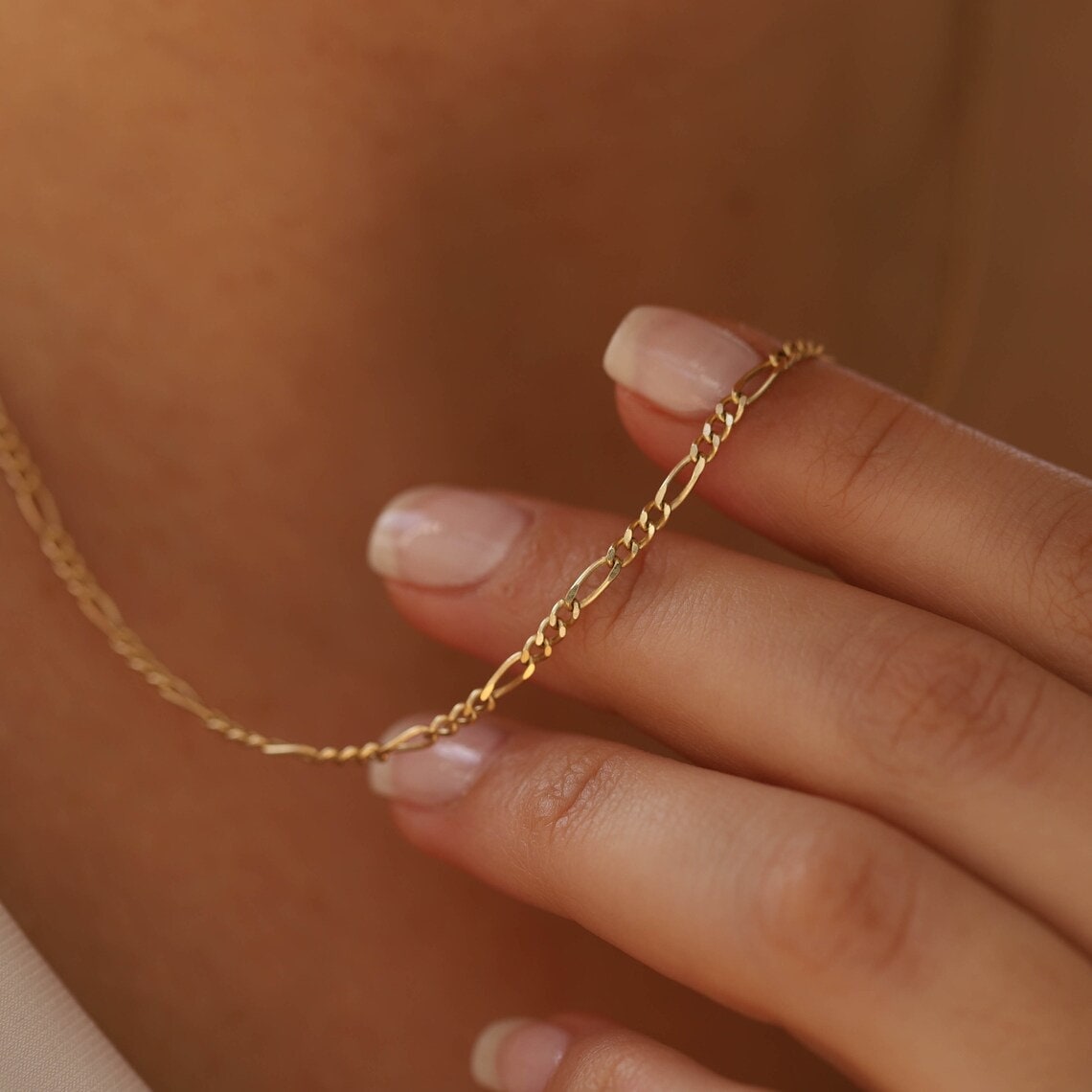 Solid 14K Gold Figaro Chain, Ladies Gold Chain, Mens Figaro 14k Chain ...