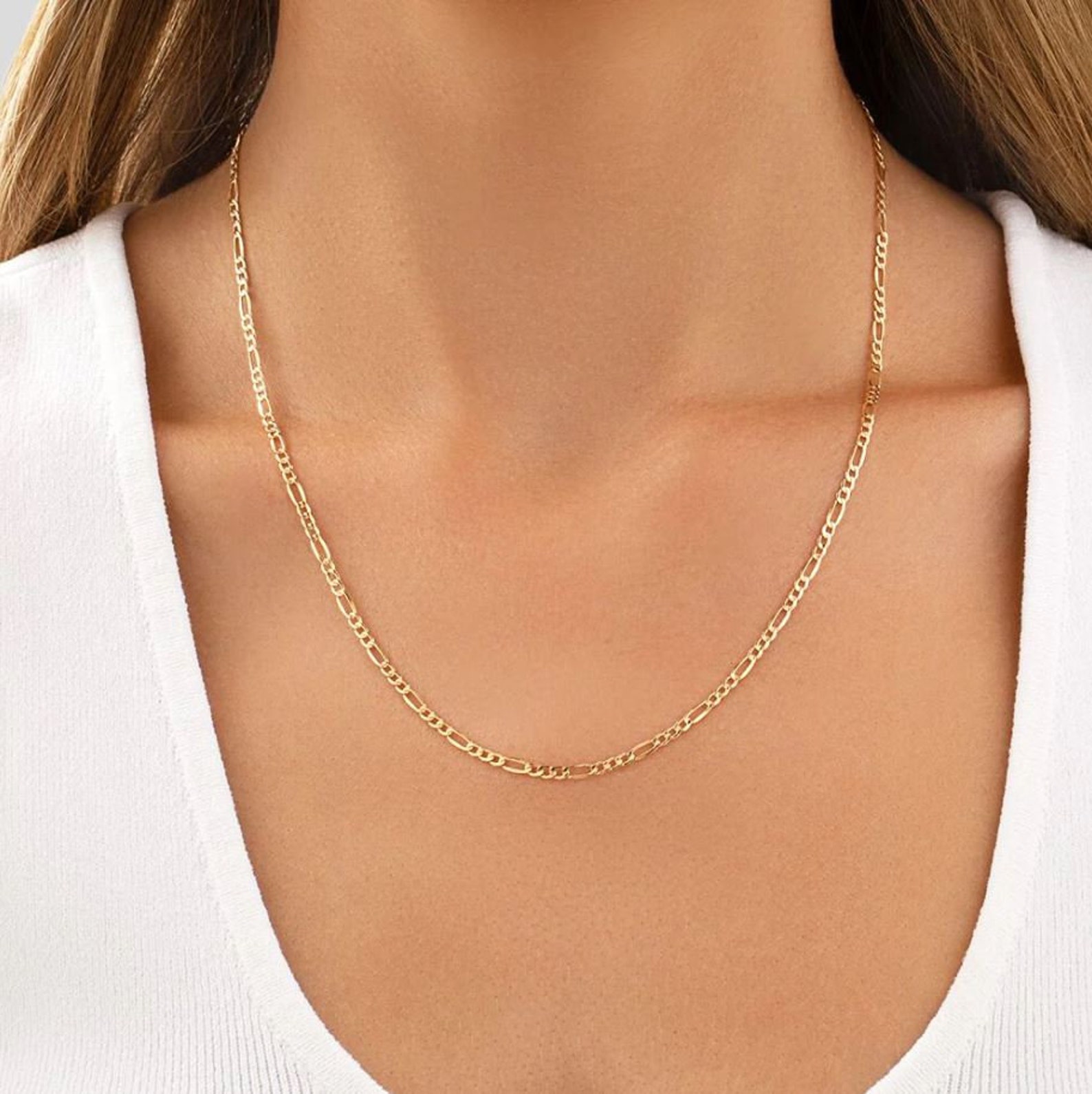 Solid 14K Gold Figaro Chain, Ladies Gold Chain, Mens Figaro 14k Chain ...