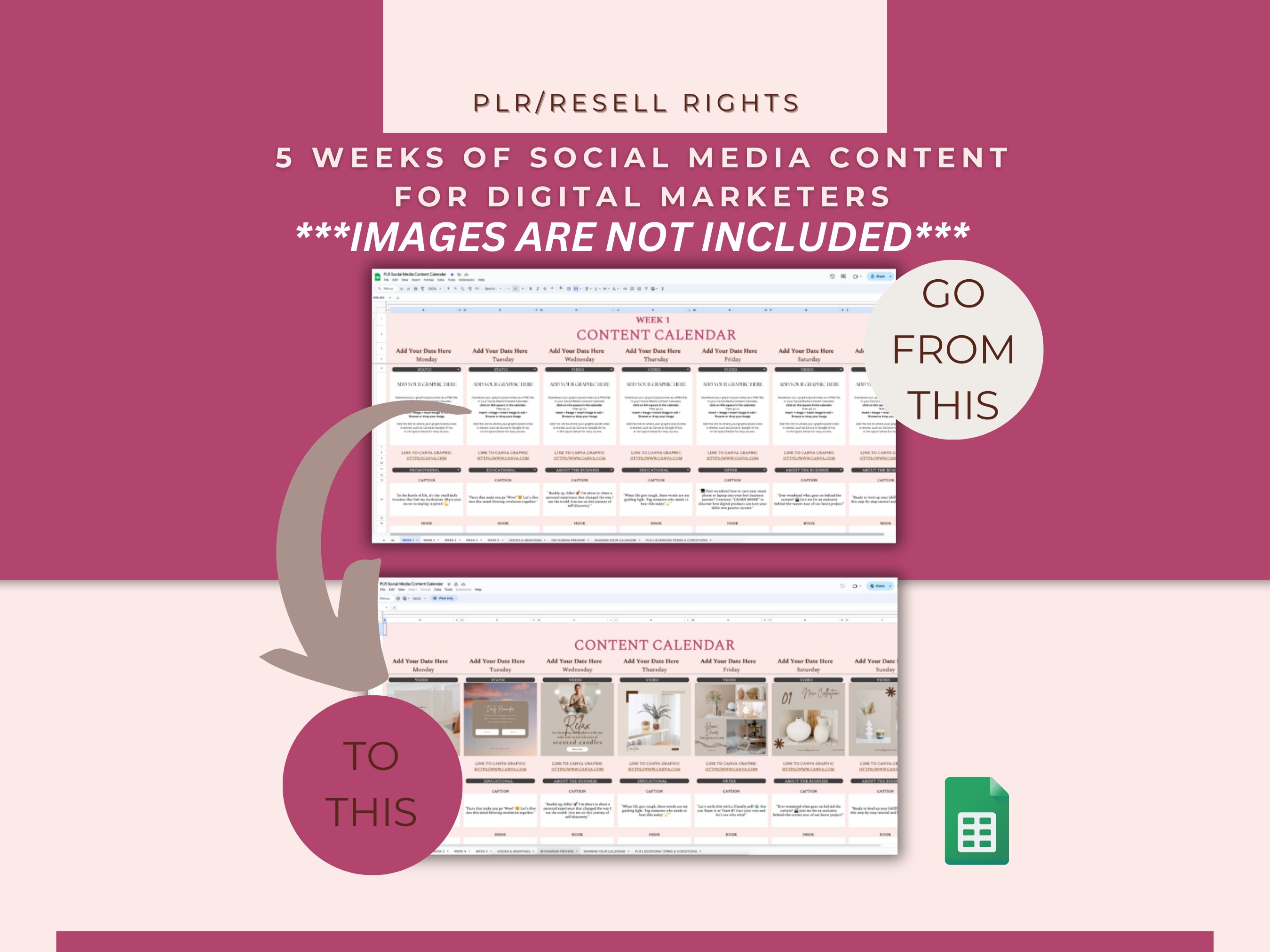 PLR Social Media Content Planner Calendar, Google Sheets Digital ...