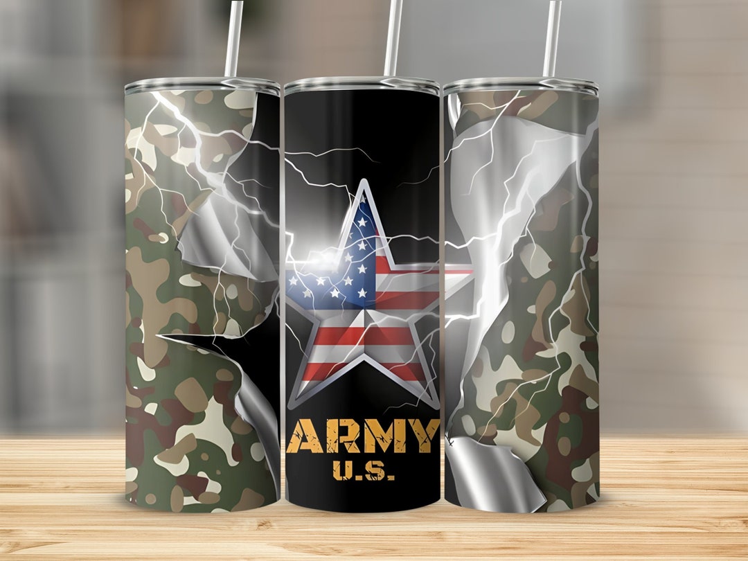 Patriotic US Army Camouflage Tumbler, Stainless Steel Travel Cup ...