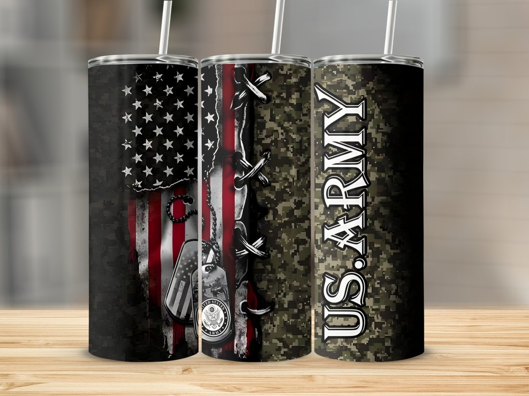 Patriotic Army Tumbler, Military Stainless Steel Cup, Camo US Army ...