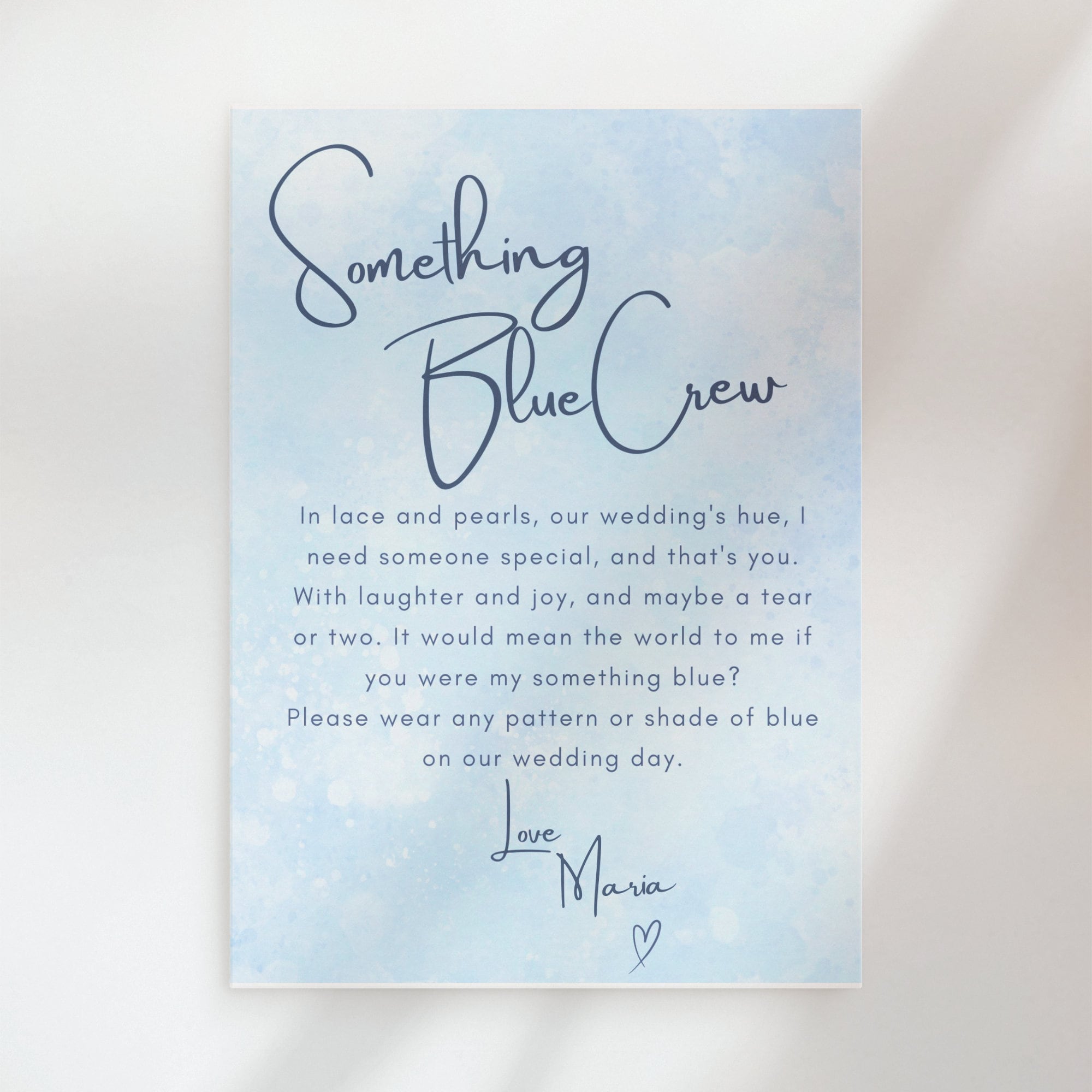 Will You Be My Something Blue Card Blue Crew Proposal Card Bridal Party ...