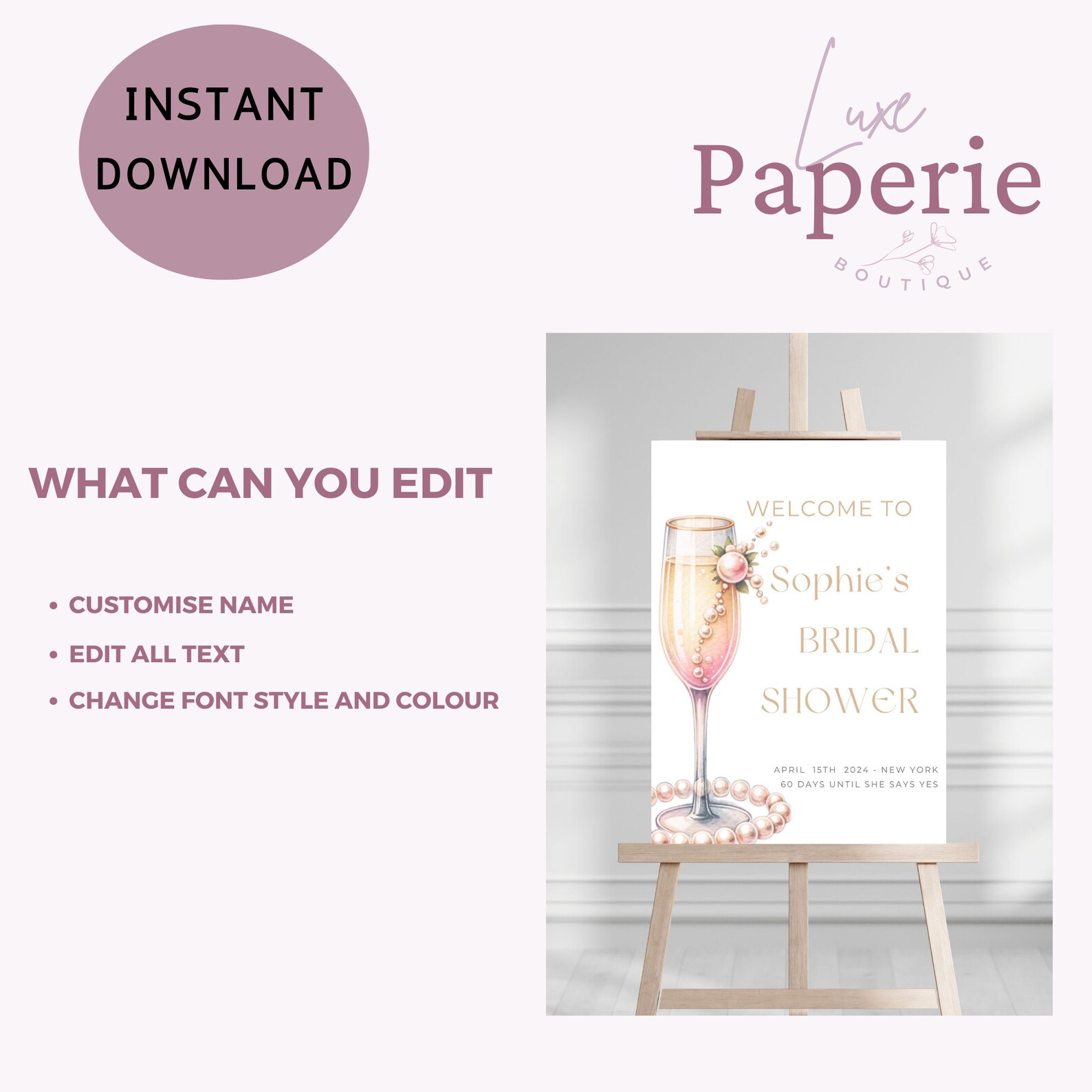 Bridal Shower Welcome Sign Pearls and Prosecco, Champagne Shower ...