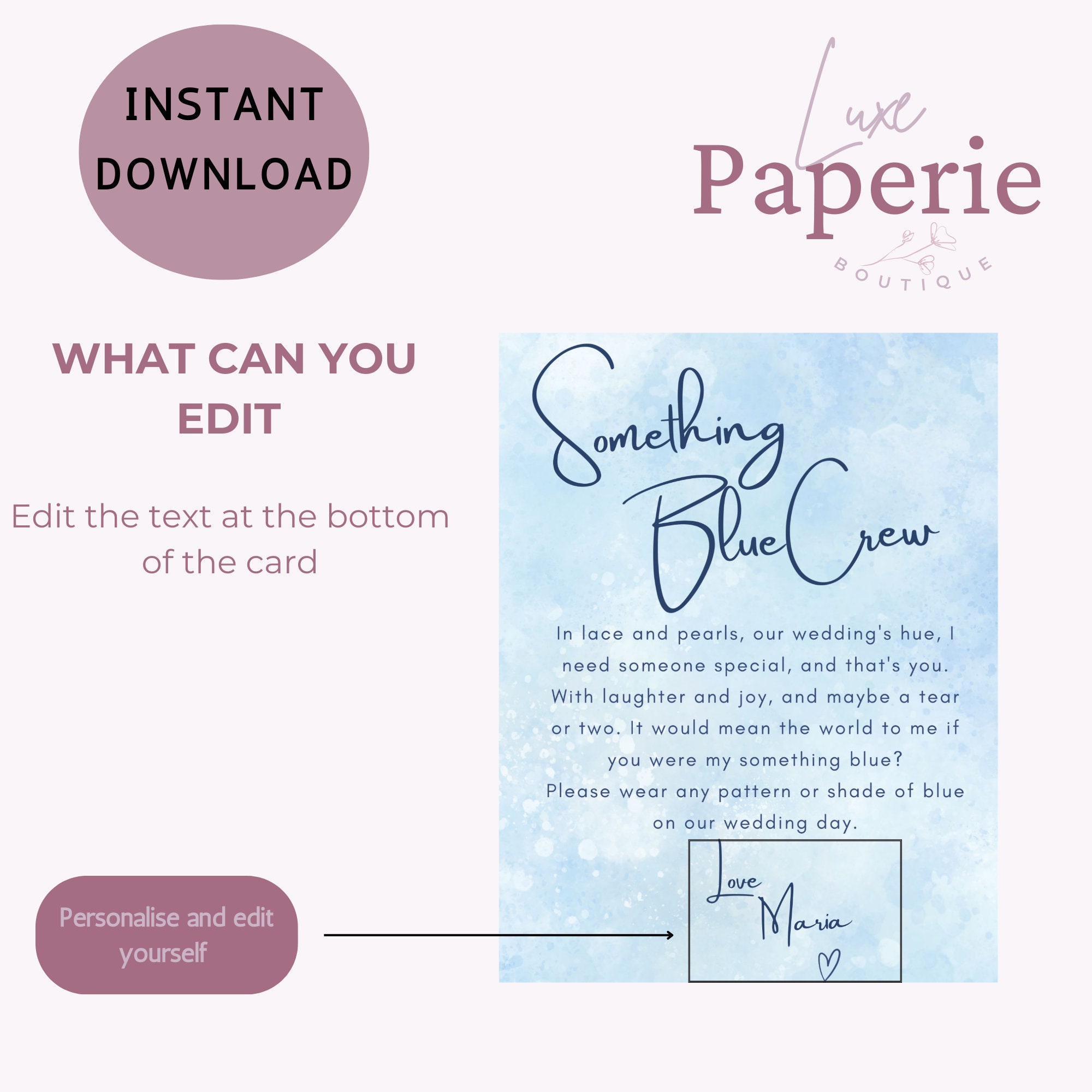 Will You Be My Something Blue Card Blue Crew Proposal Card Bridal Party ...