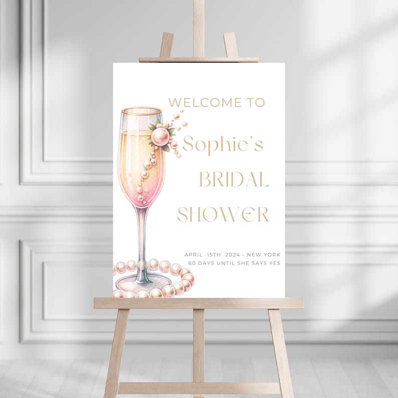 Bridal Shower Welcome Sign Pearls and Prosecco, Champagne Shower ...