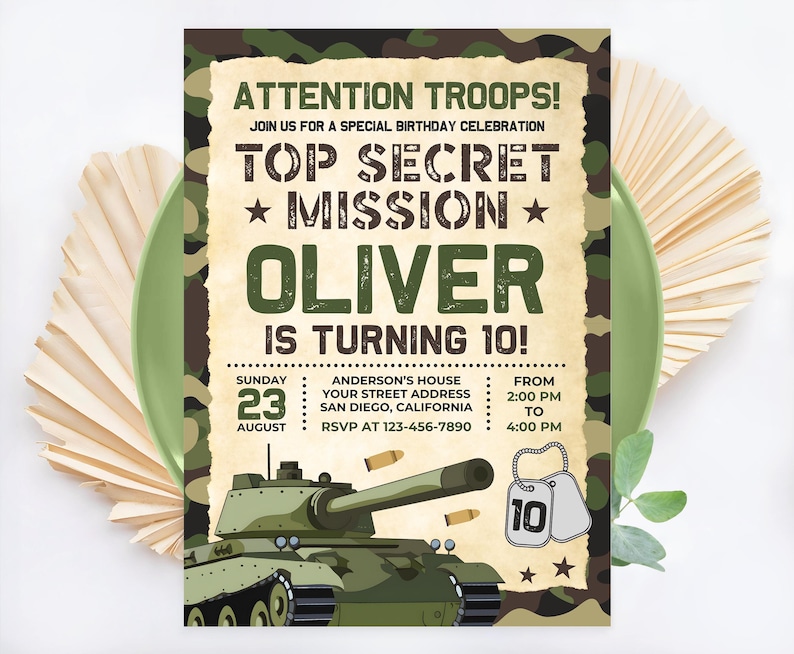 Military Party Invitation, Army Birthday Invite, Soldier Birthday Party ...