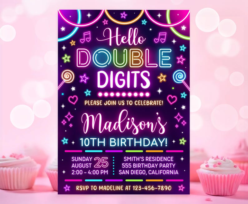 Hello Double Digits Birthday Invitation, Double Digits Birthday Invite ...