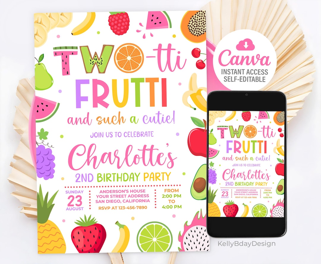 Two-tti Frutti Birthday Invitation, Two-tti Frutti 2nd Birthday Invite ...