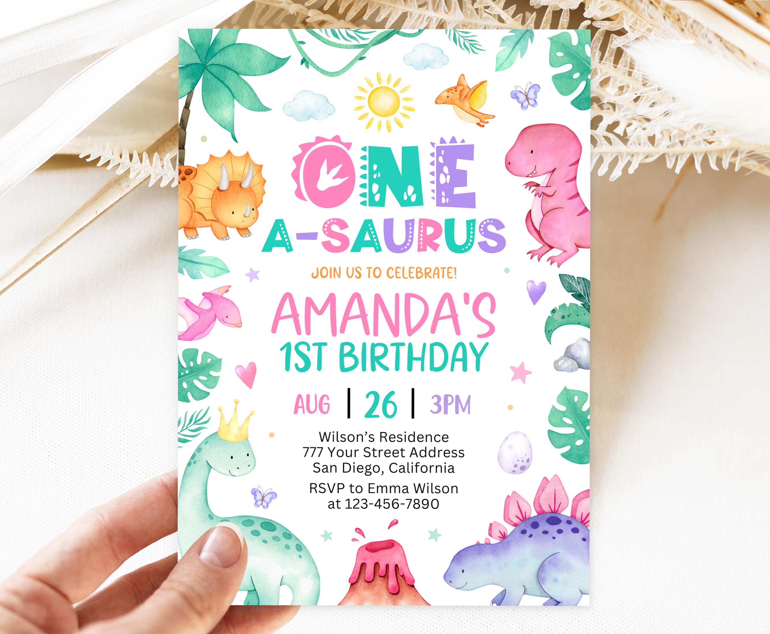 Dinosaur Birthday Party Invitation, One-a-saurus Birthday Invite ...