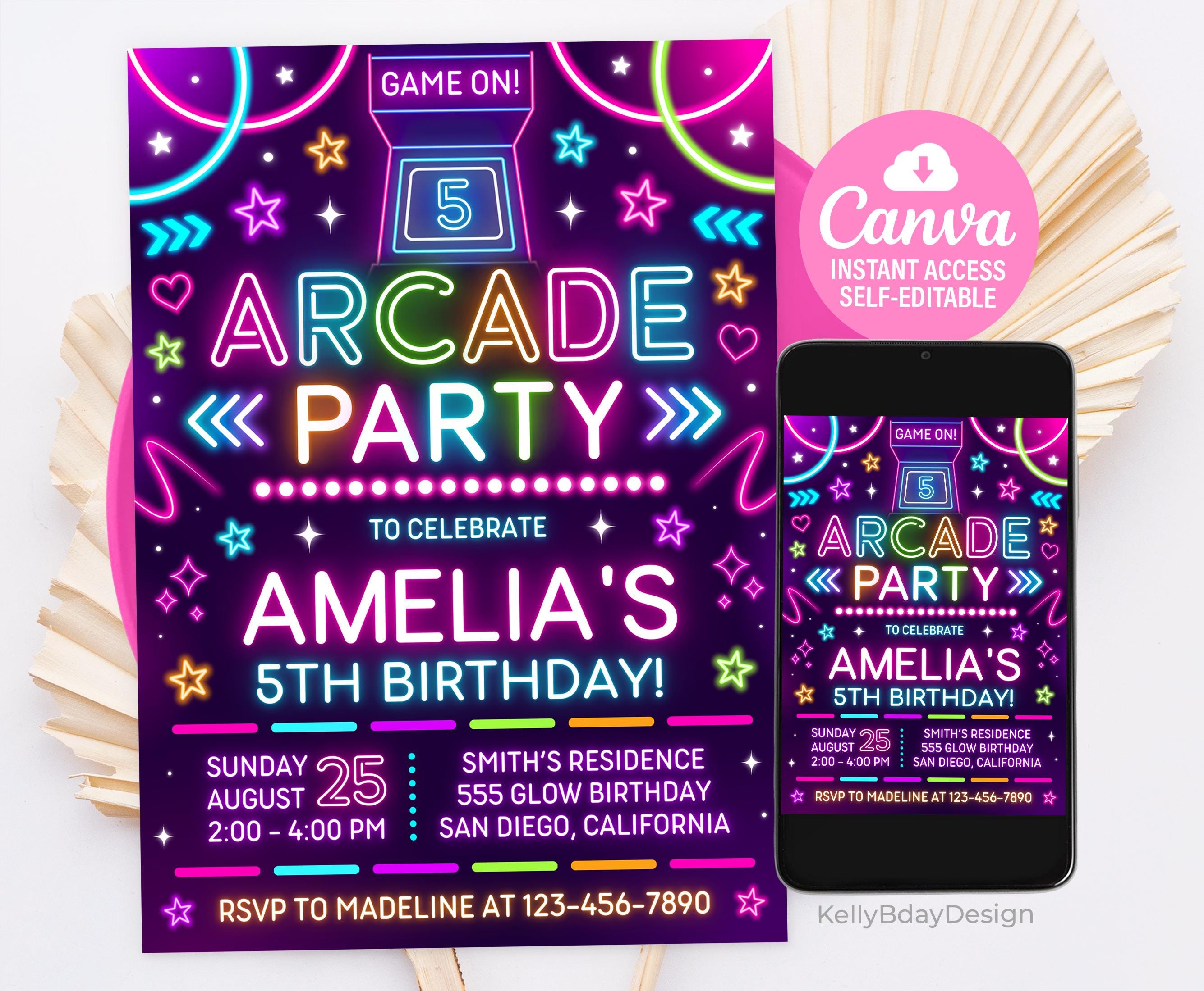 Arcade Party Birthday Invitation, Arcade Birthday Invite, Game Party ...
