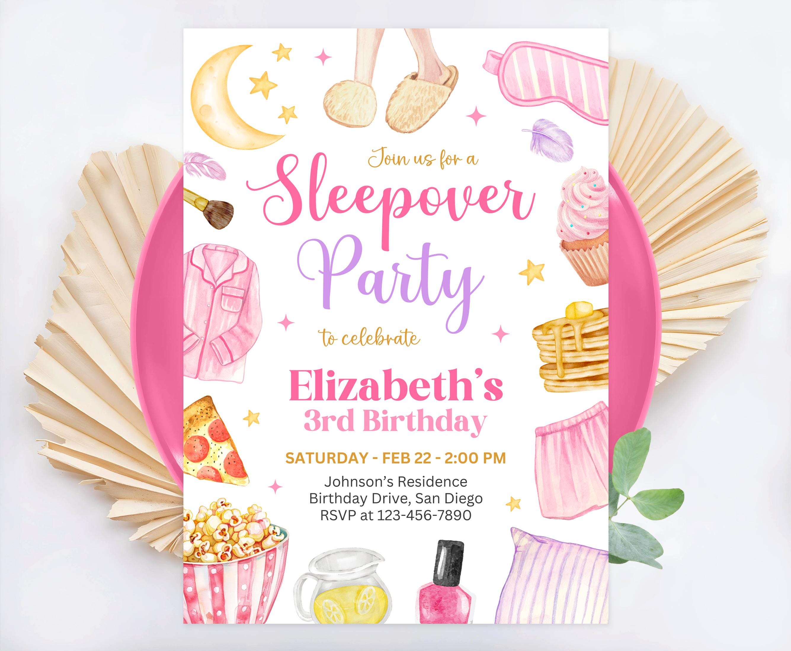 Slumber Party Birthday Invitation, Sleepover Invitation, Pajama Party ...