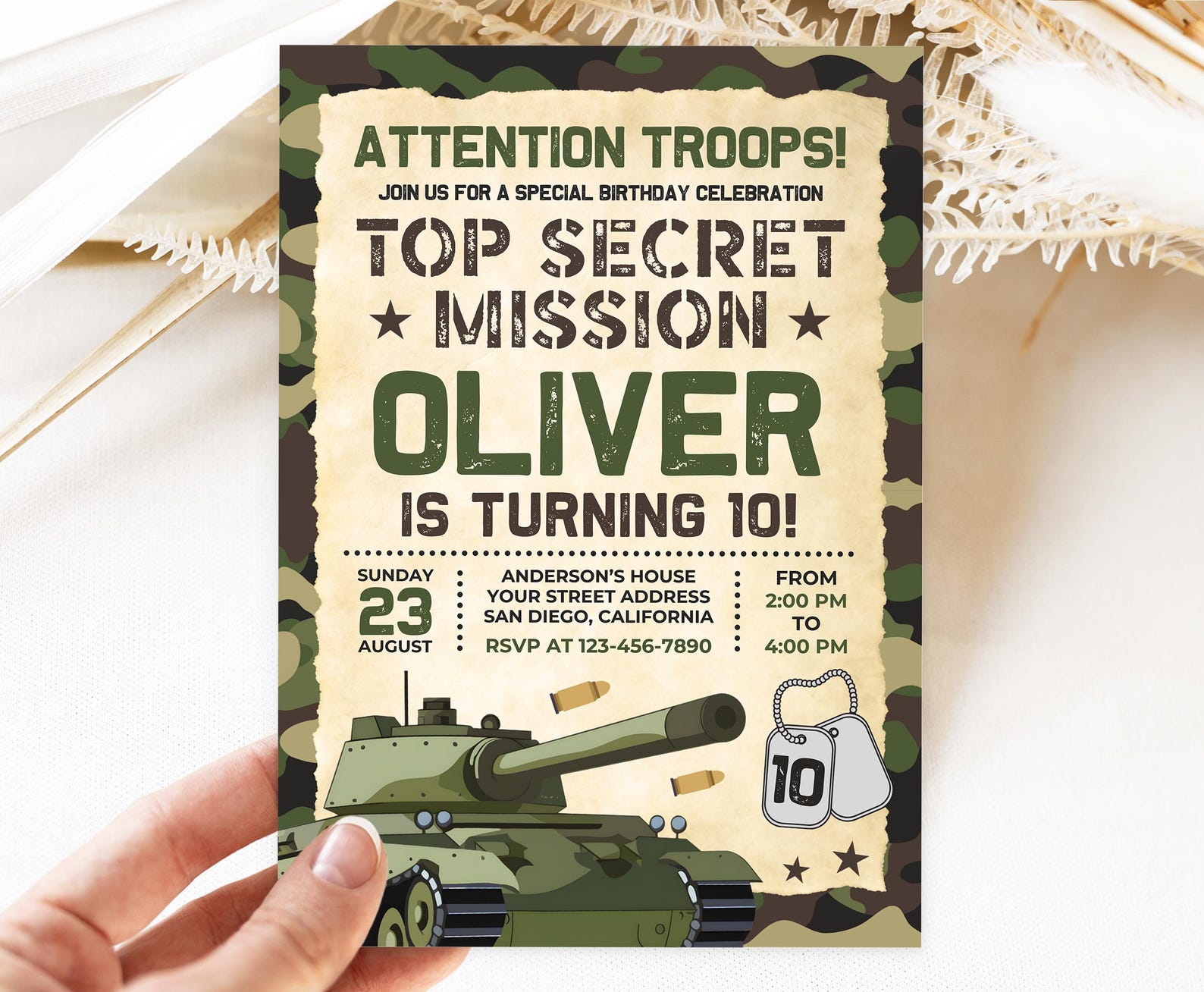 Military Party Invitation, Army Birthday Invite, Soldier Birthday Party ...
