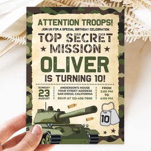 Military Party Invitation, Army Birthday Invite, Soldier Birthday Party ...