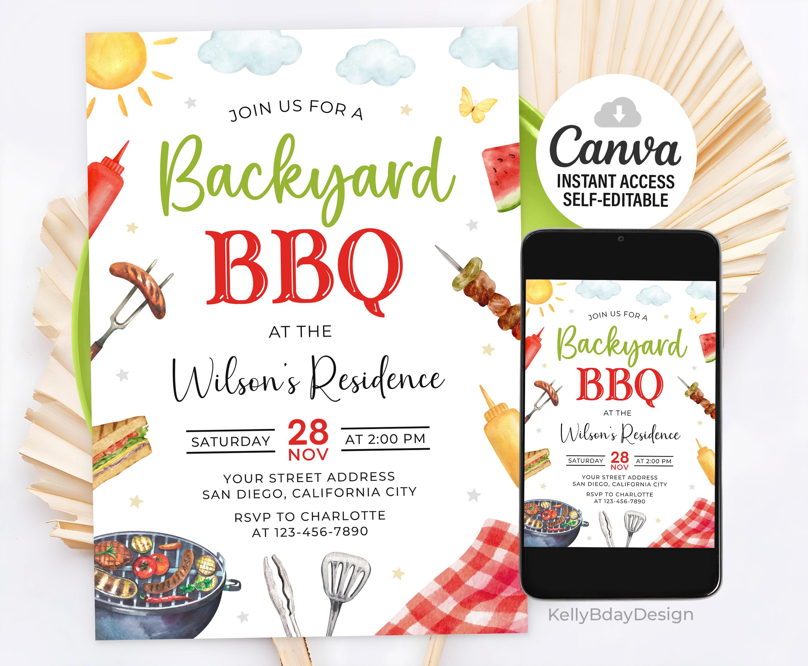 Backyard BBQ Party Invitation, Editable BBQ Party Invite, Barbecue ...
