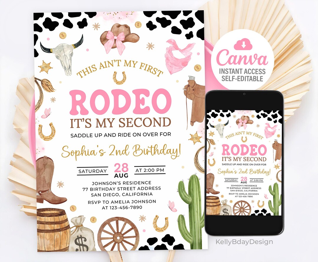 Second Rodeo Invitation, Cowgirl Birthday Invite, My 2nd Rodeo ...