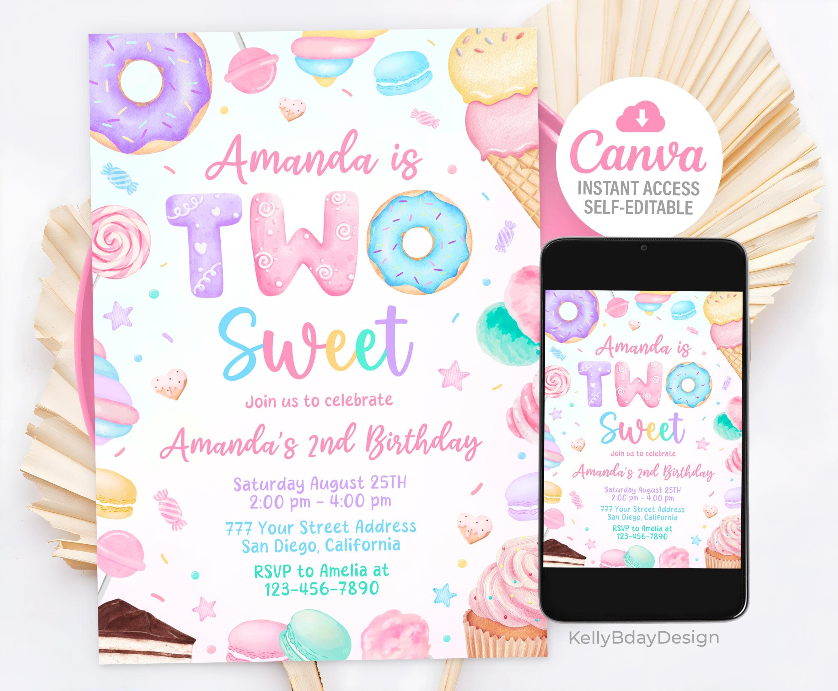 Two Sweet Birthday Invitation, 2nd Birthday Girl Invite, Two Sweet ...