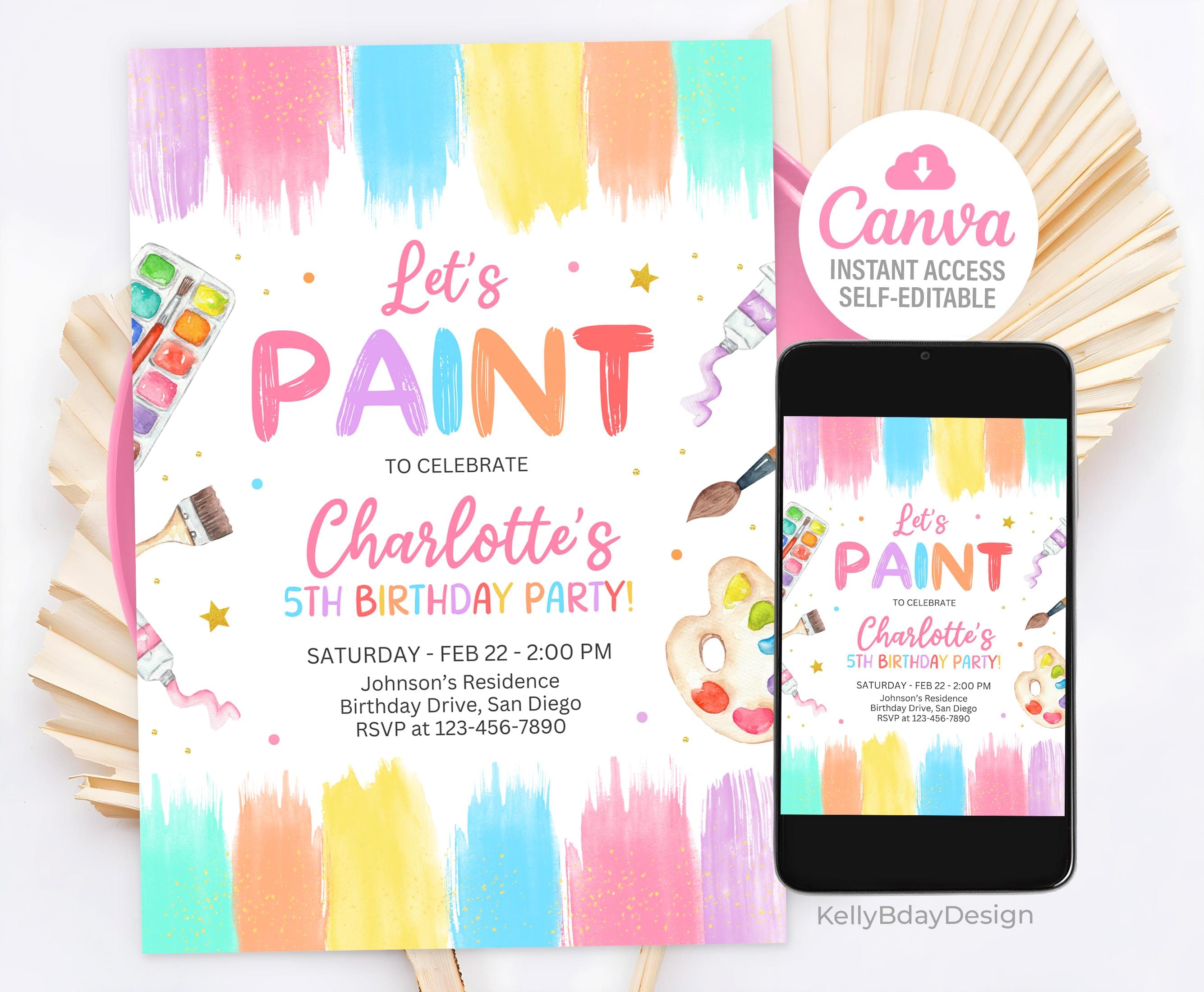 Editable Art Birthday Party Invitation, Let's Paint and Celebrate ...
